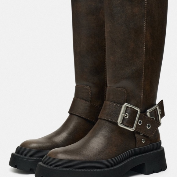 Zara | Shoes | Zara Buckled Flat Lug Sole Boots | Poshmark